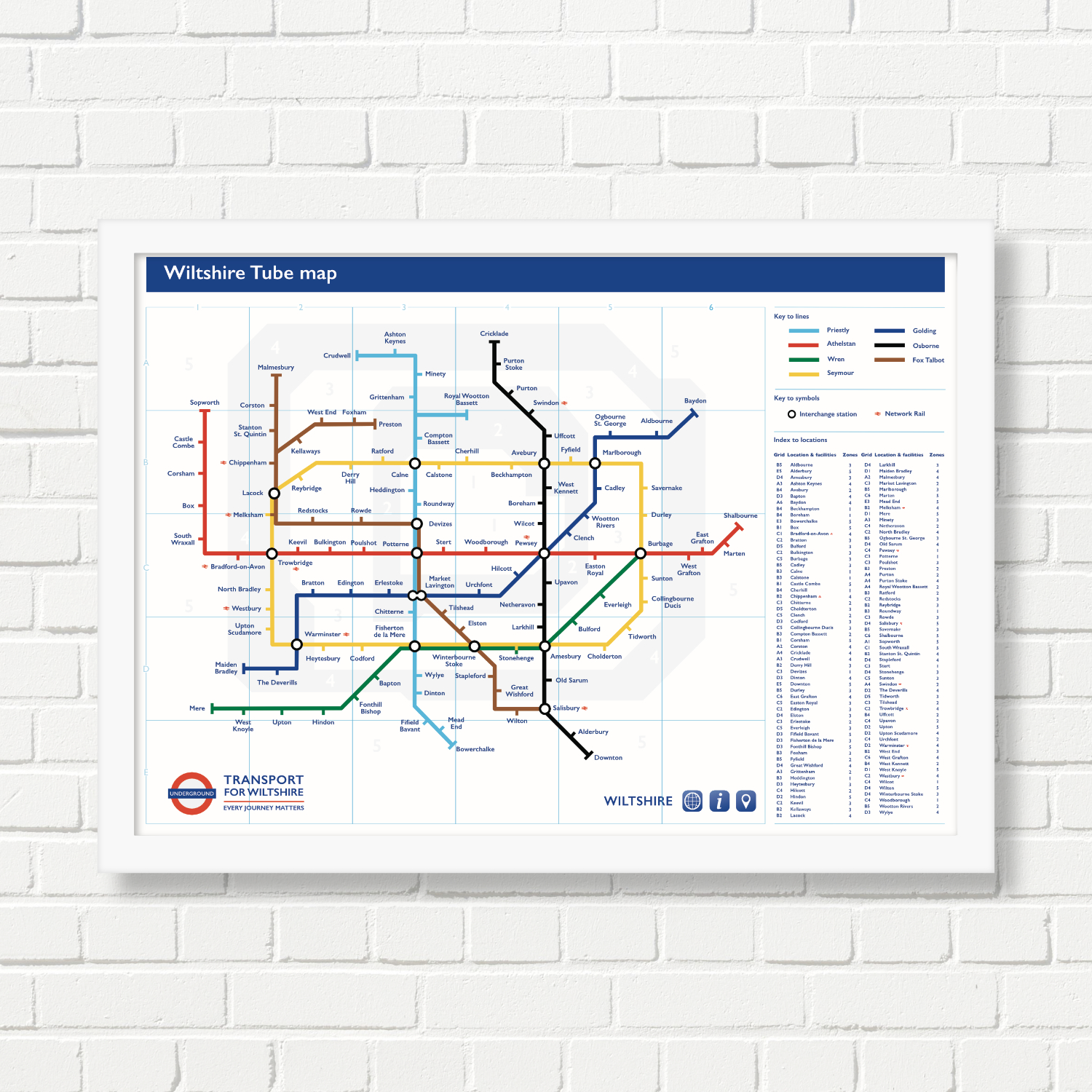 A3 Art Print – Wiltshire Tube Map – Windwhistle Designs